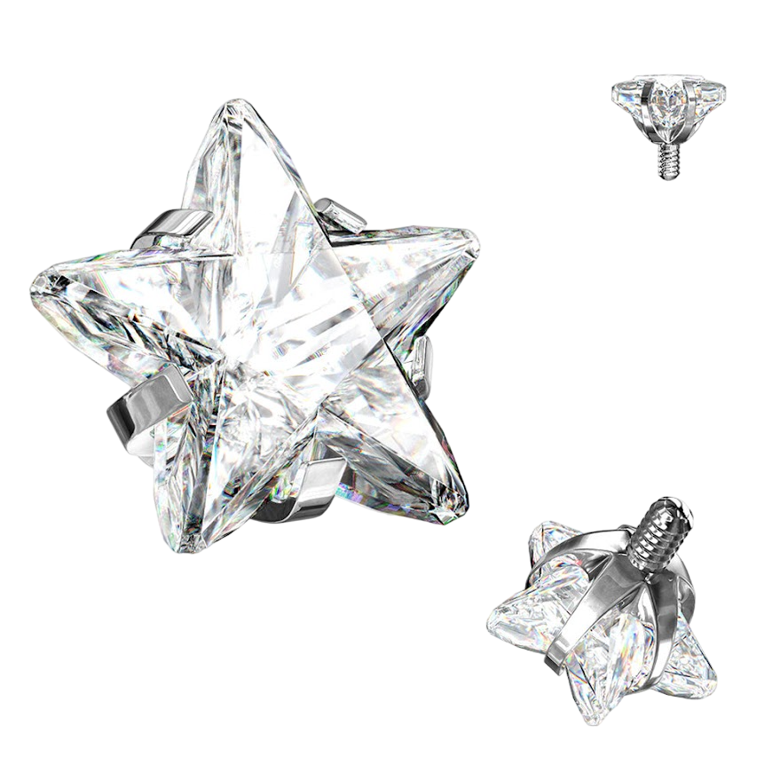 CZ Star Prong Internal Threaded Titanium End | Poppy's Parlour, LLC